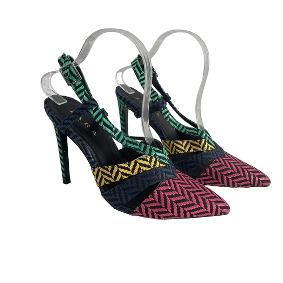 Zara | Shoes | Zara Trafaluc Sz 9 Neon Herringbone Woven Knit Heel ...